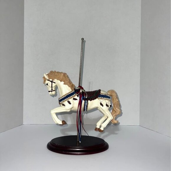 Accents | Vtg Carousel Wood Horse Figurine With Metal Pole On Wood Oval ...